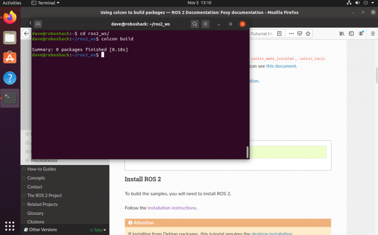 Installing Ros2 Foxy Daves Roboshack 